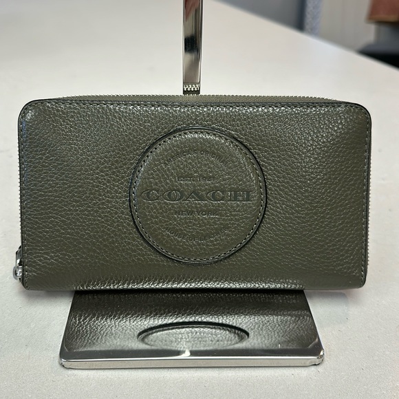 Coach | Bags | Coach Dempsey Wallet Pebble Leather Zip Top Olive Green ...